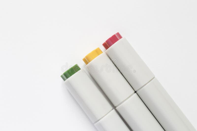 Three Closed Markers Lying on White Page of Sketch Book Stock Image ...