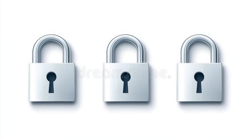 Three Closed Padlocks in a Row, Isolated on White Background Stock ...