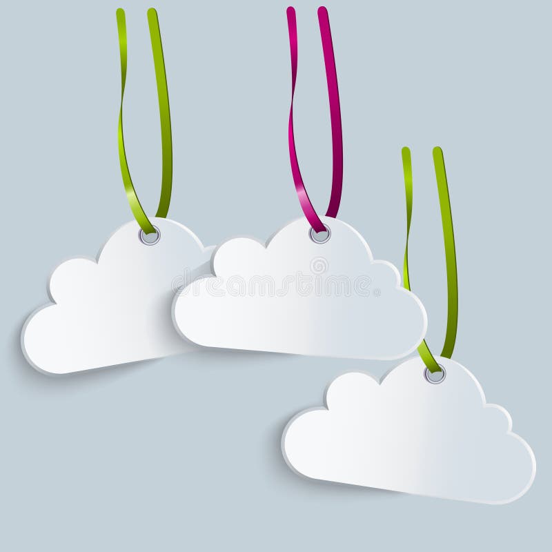 Three Clouds Labels with Colored Ribbons Stock Vector - Illustration of ...