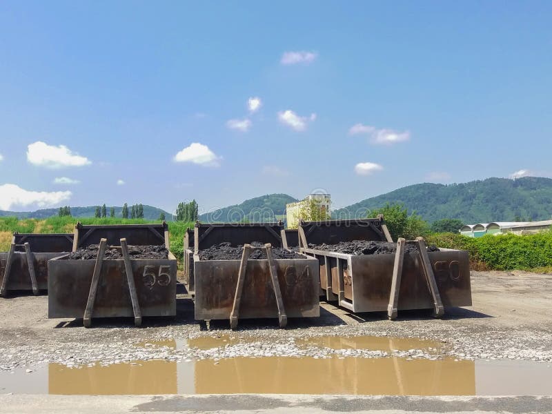 Three Coal Barge Was Unloading Cargo at the Port Stock Image - Image of ...