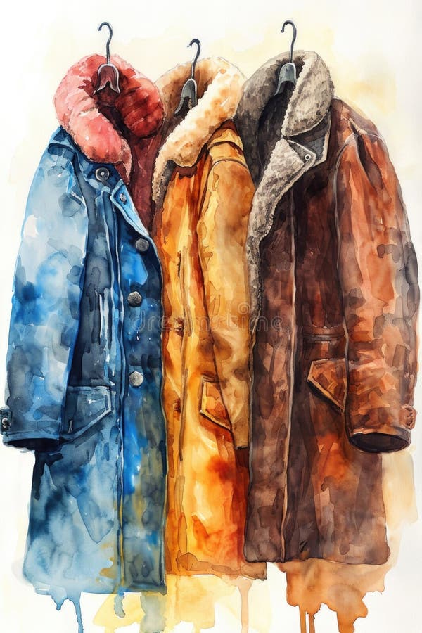 Three Coats Hanging on a Clothes Rack. Perfect for Showcasing Different ...