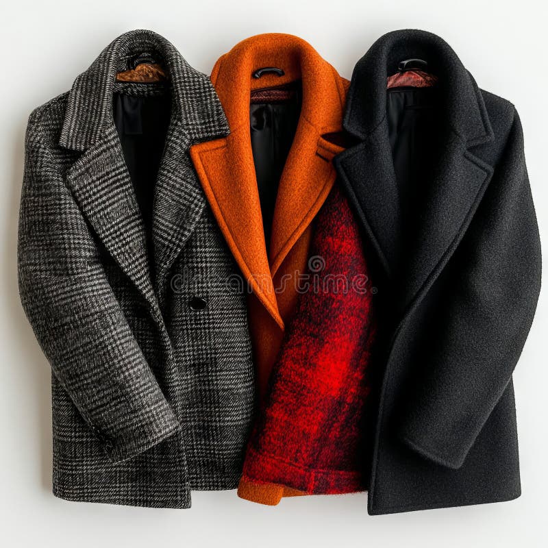 Three Coats Hanging on a White Wall Stock Image - Image of jacket ...
