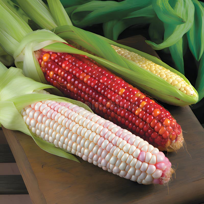 Three Cobs of Corn White Red and Yellow. Corn As a Dish of Thanksgiving ...