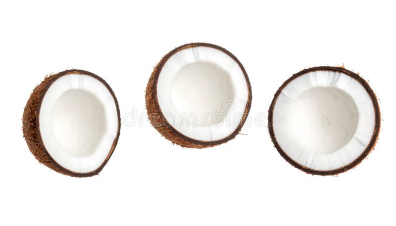 Three Coconut Halves Isolated on a Transparent Background with a ...
