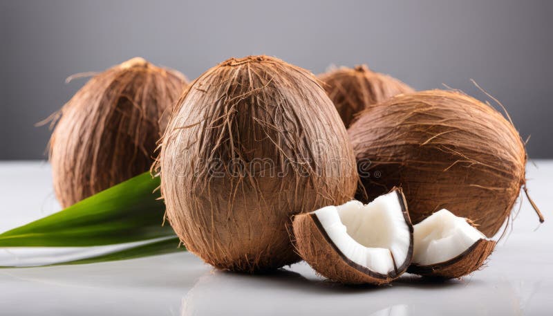 Three Coconuts with Green Leaves Stock Illustration - Illustration of ...