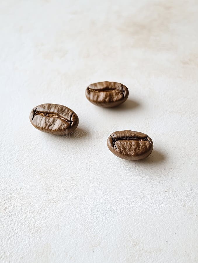 Three Coffee Beans Arranged Artfully in a Triangle on a Smooth Surface ...