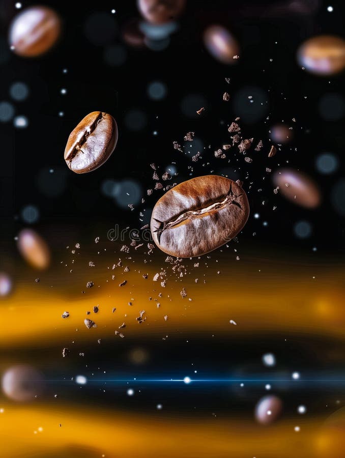 Three Coffee Beans are Flying through the Air Stock Photo - Image of ...