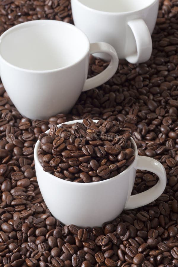Three Coffee Cups and Beans Stock Image - Image of daylight, scented ...