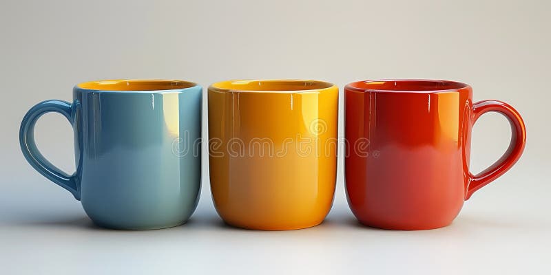 Three Different Colored Coffee Mugs Stock Illustration - Illustration ...