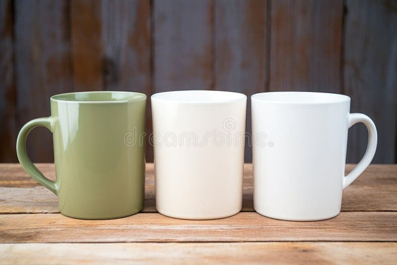 Three Coffee Mugs, Two are Filled, One is Empty Stock Illustration ...