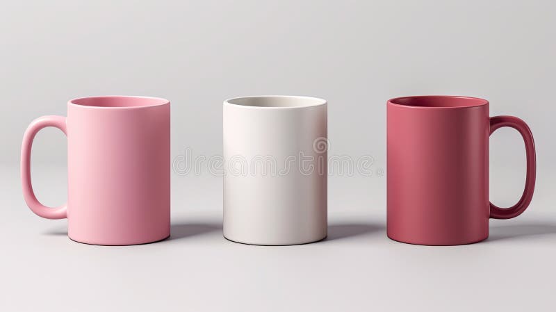 Three Coffee Mugs in Various Shades of Pink and White, Perfect for a ...