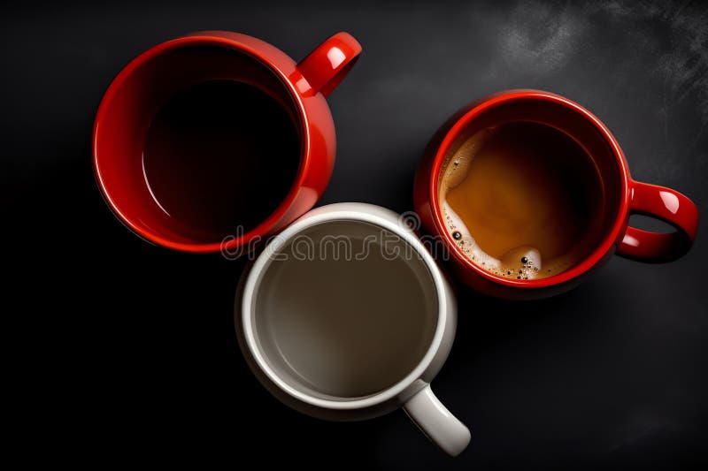 Three Coffee Mugs, White and Red Top Down View. Generative AI Stock ...