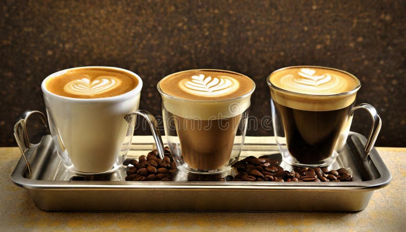 Three Coffees in a Tray.filter Coffee, Nescafe and Latte Stock ...