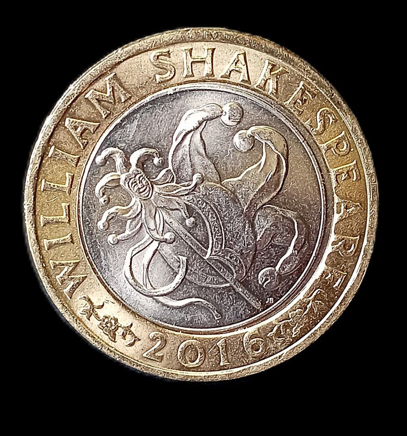 William Shakespeare Two Pound Coin Issued 2016 Stock Photo - Image of ...