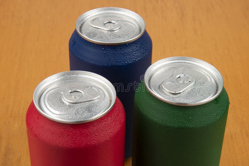 Three Cold Cans of Soda in Different Colors Stock Photo - Image of ...