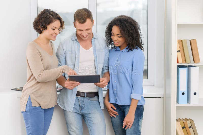 Three Collaborators are Working with Digital Stock Photo - Image of ...