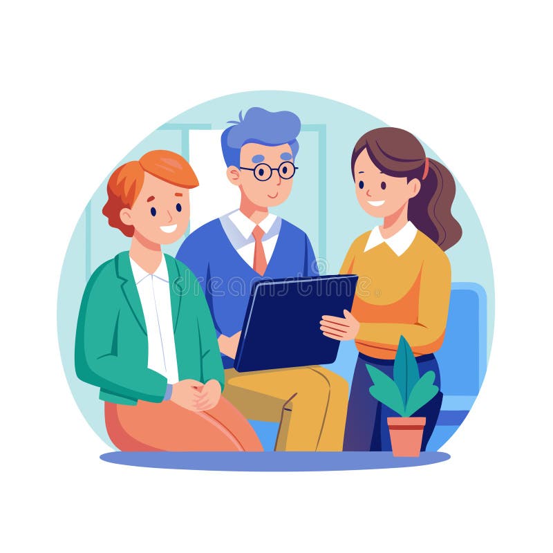 Three Colleagues Collaborate on a Digital Project in a Modern Workspace ...