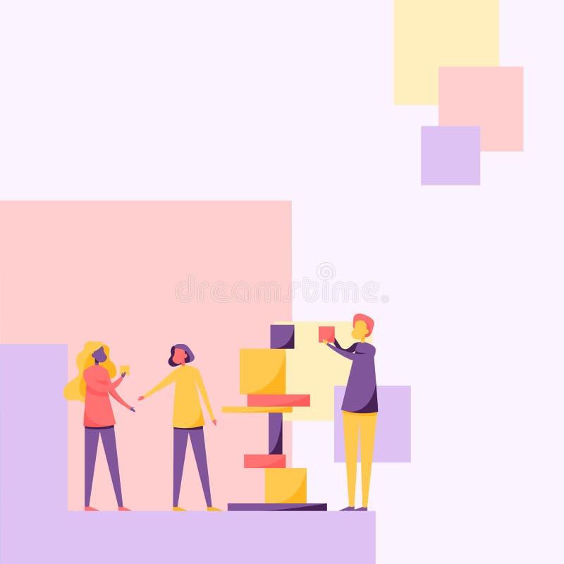 Three Colleagues Drawing Standing Helping Each Other with Building ...