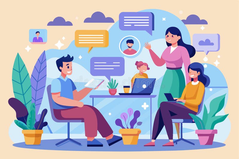 Three Colleagues Interact Warmly in a Bright, Inviting Office Space ...