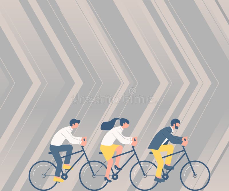 Three Colleagues Riding Bicycle Representing Combined Effort Successful ...