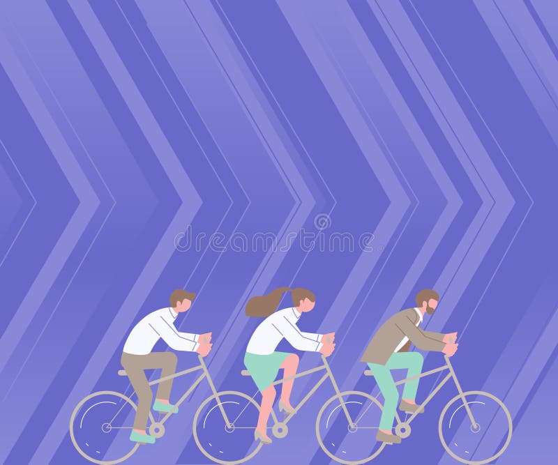 Three Colleagues Riding Bicycle Representing Combined Effort Successful ...