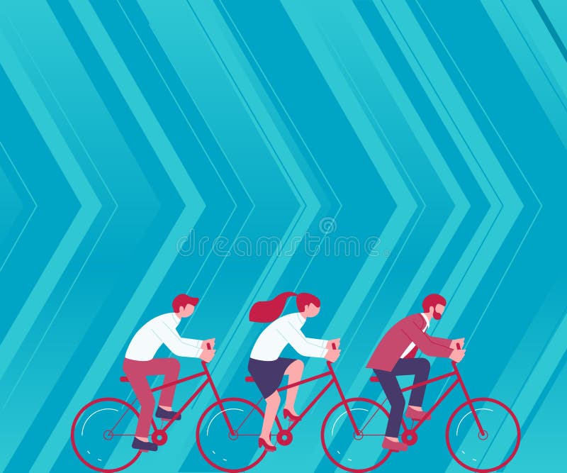 Three Colleagues Riding Bicycle Representing Combined Effort Successful ...