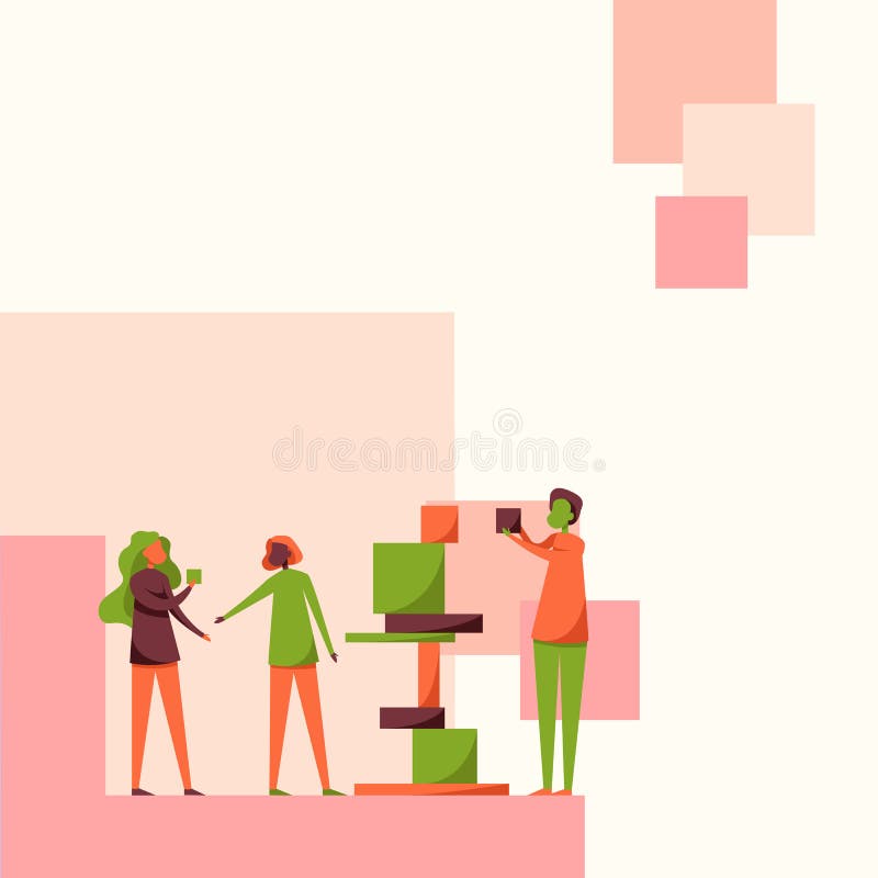 Three Colleagues Drawing Standing Helping Each Other with Building ...