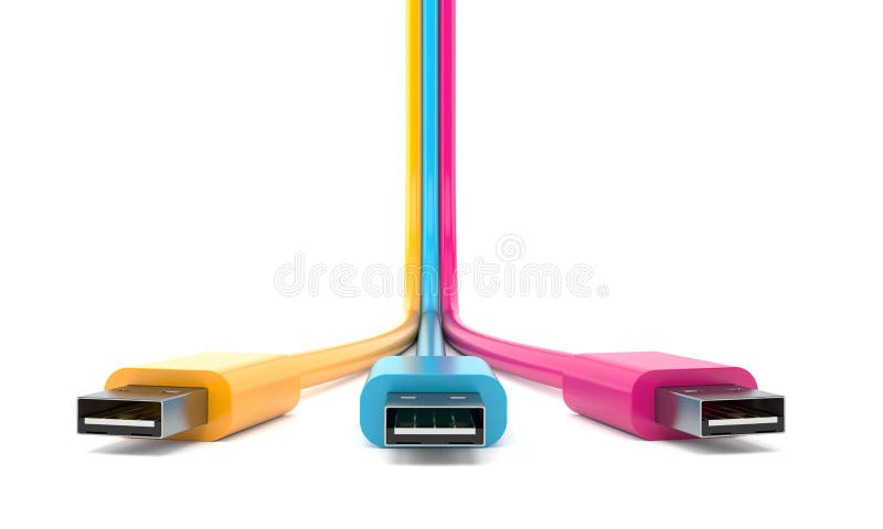 Three colored USB cables stock illustration. Illustration of technology ...