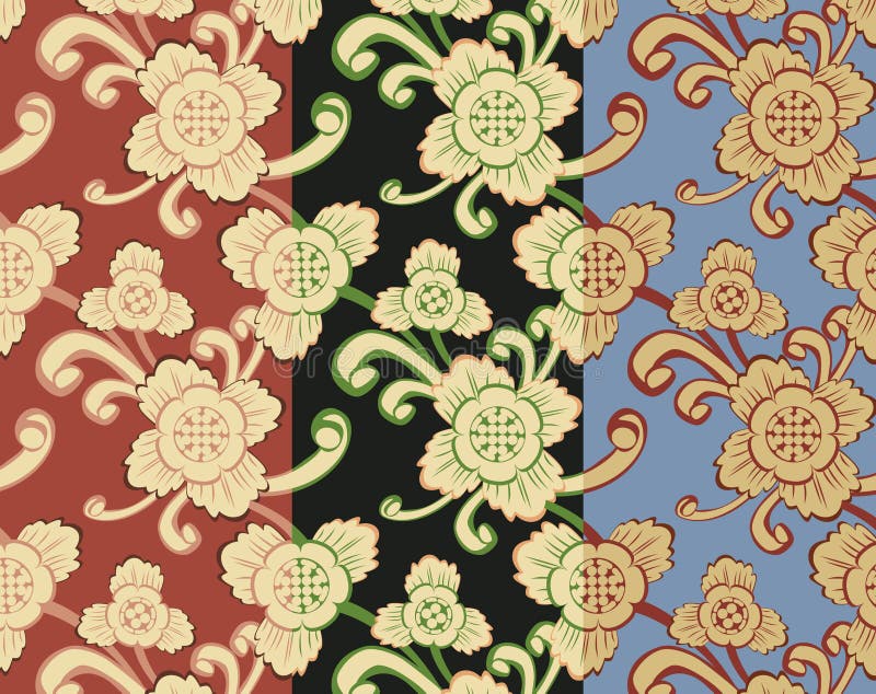 Floral Pattern in 3 Color Variations Stock Vector - Illustration of ...