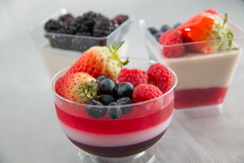 Three Color Jelly with Fresh Fruit Stock Photo - Image of food, berry ...
