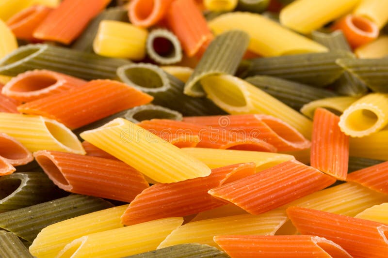 Three color penne pasta stock image. Image of texture - 271754395