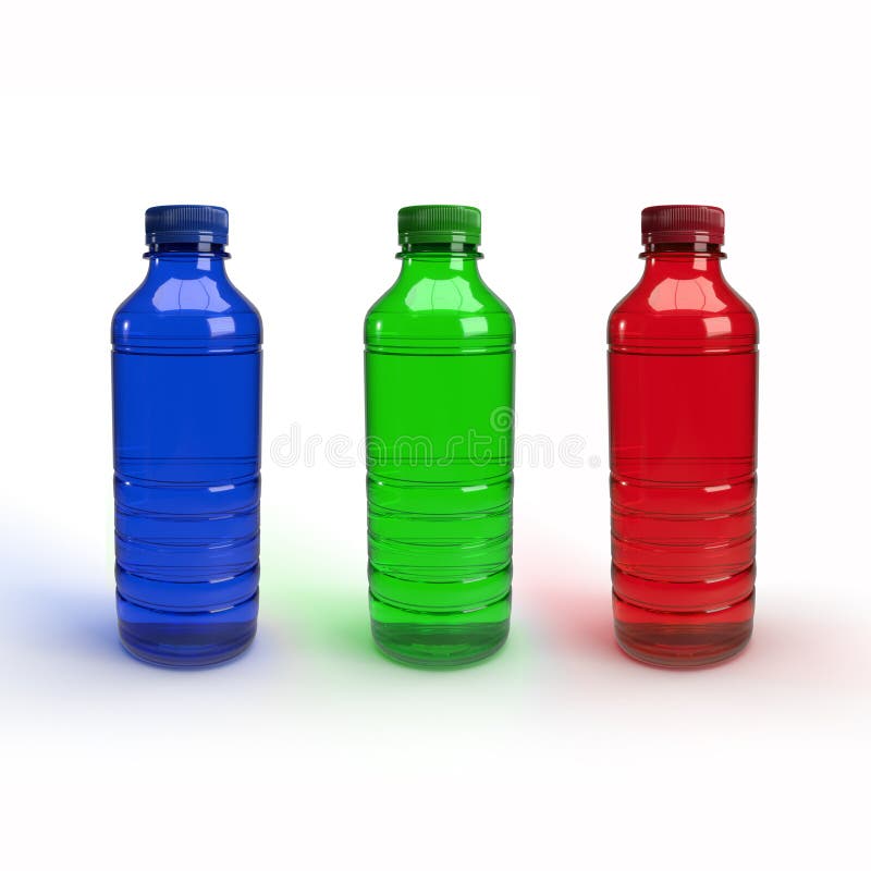 Three color plastic bottle stock photo. Image of isolated - 209322936