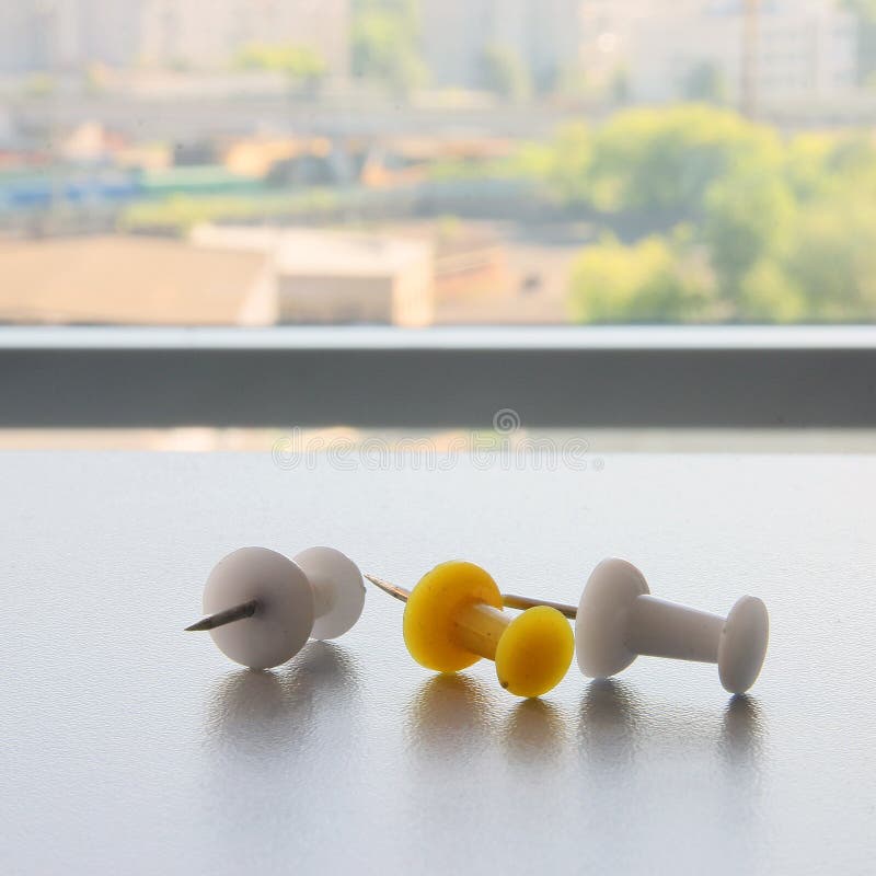 Yellow pushpin stock photo. Image of metal, pushpin, plastic - 32194926