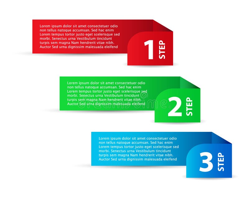 Three Color Steps Template with Shadow on White Background Stock ...