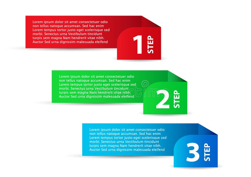 Three Color Steps Template with Shadow on White Background Stock Vector ...