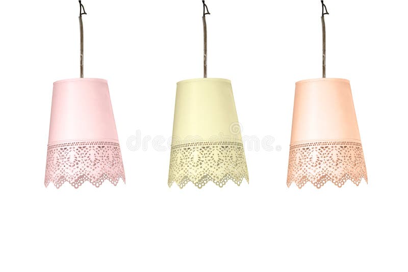 Three Color Vintage Ceiling Light on White Background. Stock Image ...