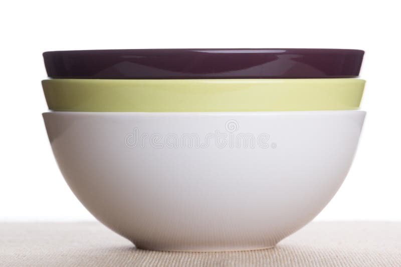 Three colored bowls stock image. Image of purple, tableware - 43622801