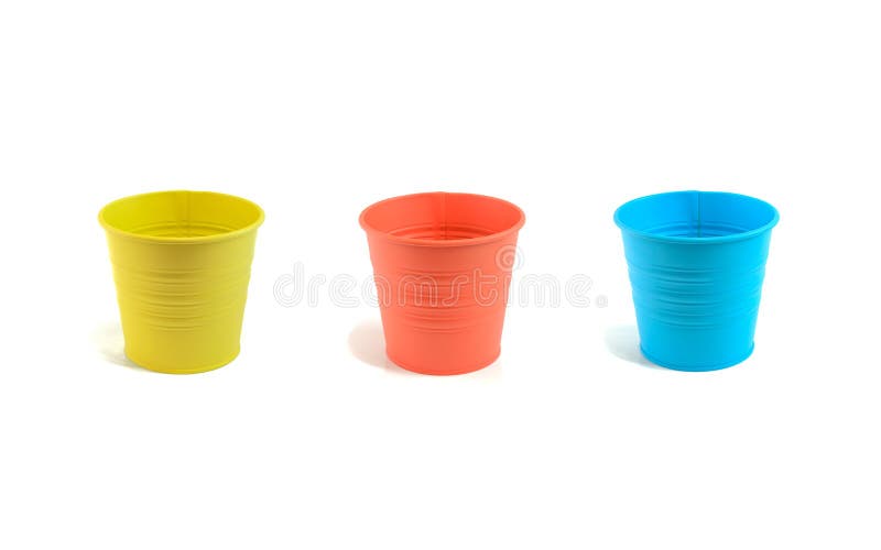 Three Colored Buckets Isolated On White Background Stock Image - Image ...