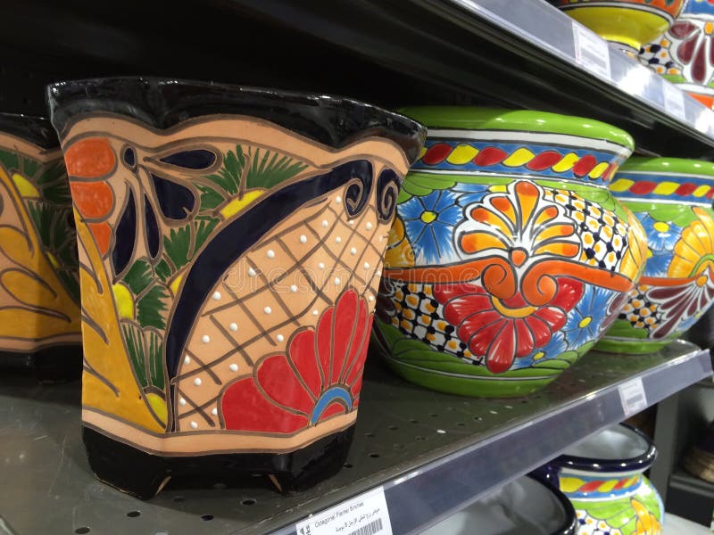 Three colored clay pots stock image. Image of tableware - 102783889