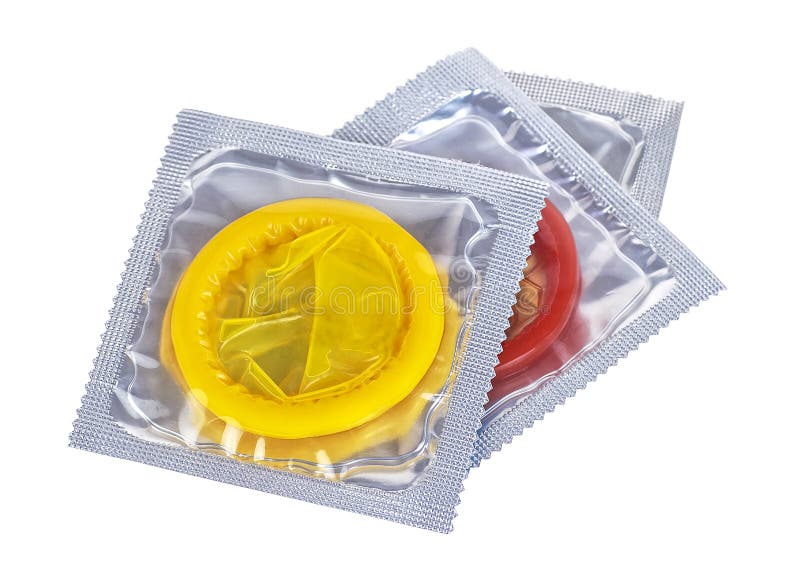Three Colored Condoms Isolated On White Background Stock Image - Image ...
