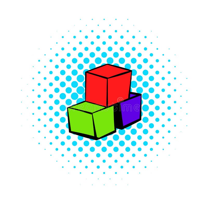 Three Colored Cubes Icon, Comics Style Stock Illustration ... Three Colored Cubes Icon, Comics Style Stock Illustration ...