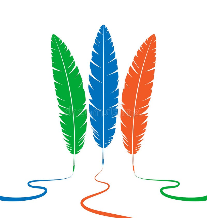 Three colored feathers stock vector. Illustration of colorful - 46214963