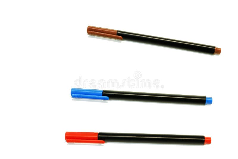Three Colored Felt Pens Isolated on White Background. Blue, Red and ...