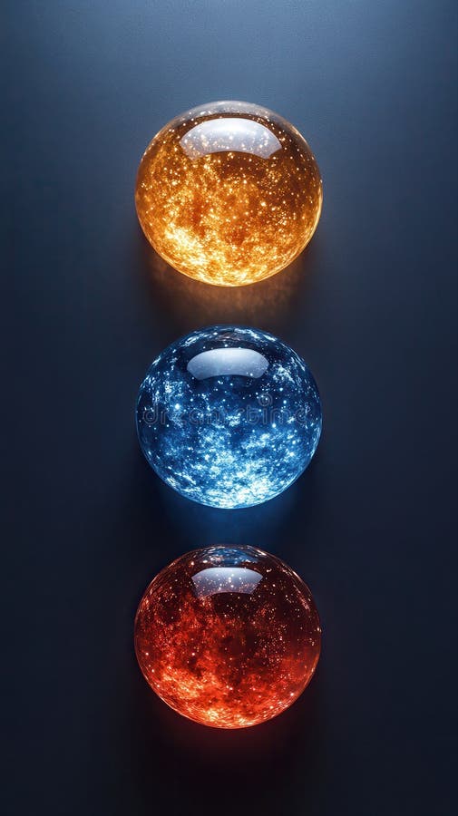 Three Colored Glass Spheres on a Black Surface with Cosmic Gradient ...