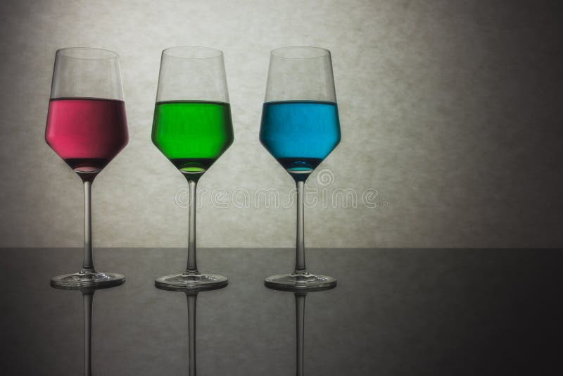 Three Colored Glasses of Water RGB Stock Photo - Image of closeup ...