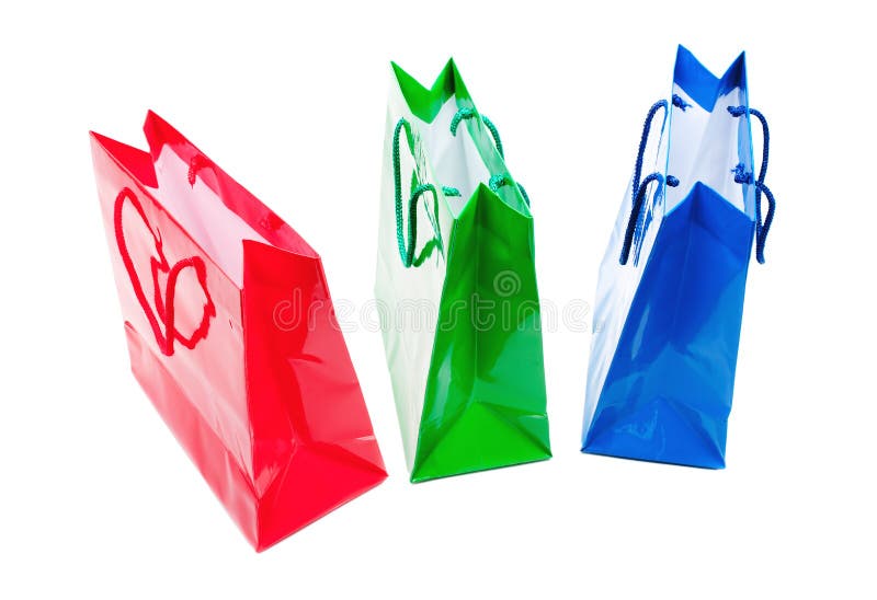 Three Colored Glossy Gift Bags Standing Together Stock Image - Image of ...