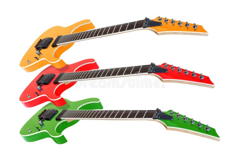 Three Colored Guitars Isolated on White Stock Illustration ...