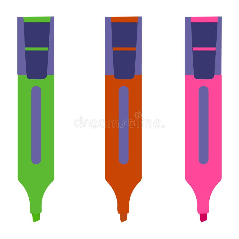 Three Colored Highlighters on a White Backdrop Stock Vector ...