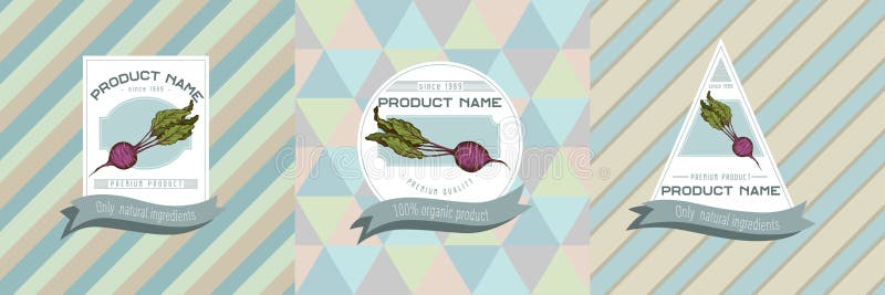 Three Colored Labels with Illustration of Beet Stock Vector ...