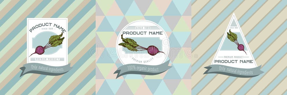 Three Colored Labels with Illustration of Beet Stock Vector ...